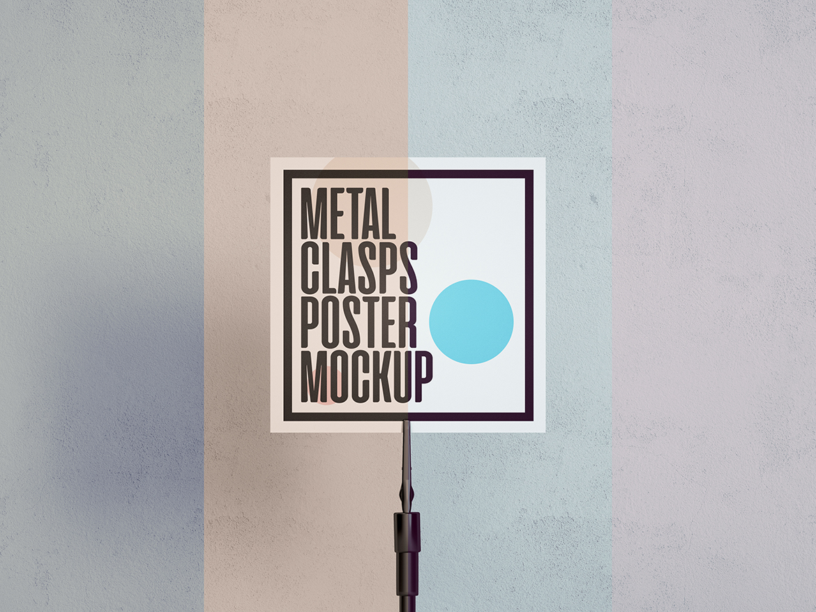 Square Poster Mockup In Clamp • graphicfriend.com