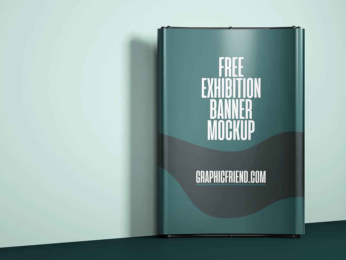 Free Exhibition Banner Mockup • graphicfriend.com